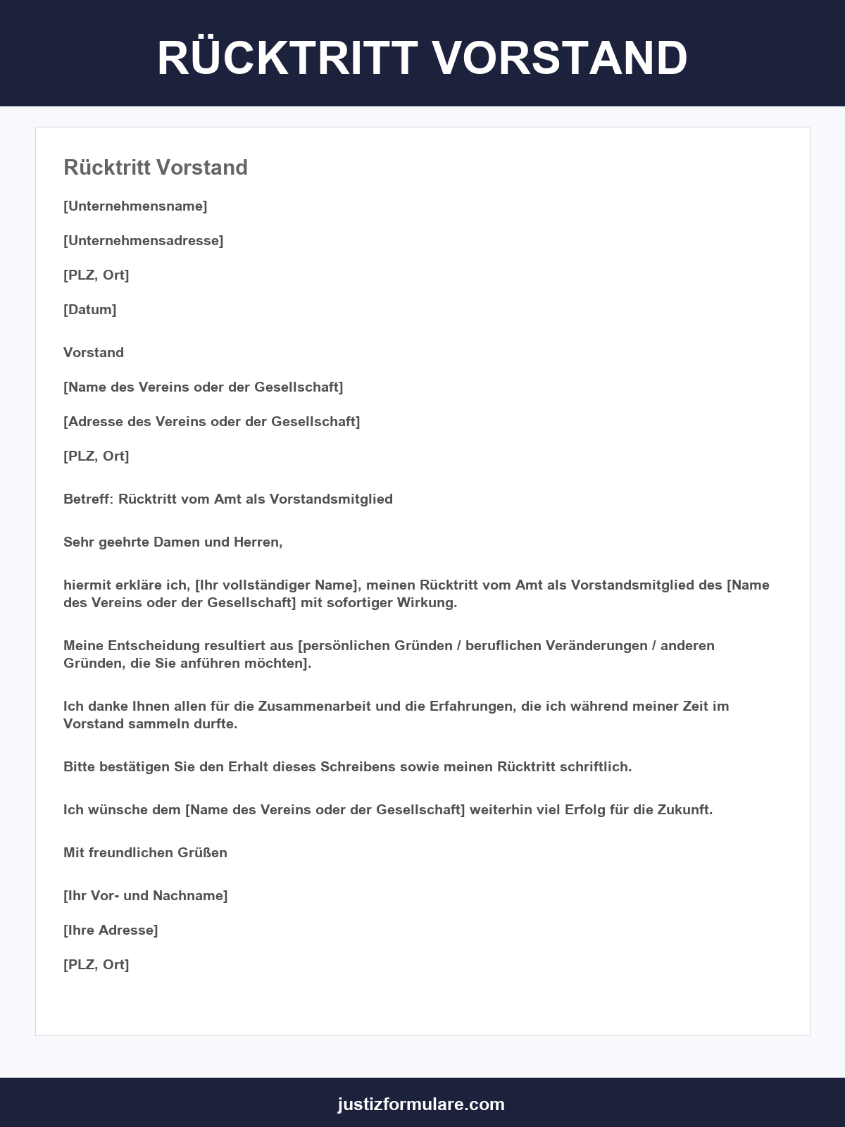 Musterschreiben Rücktritt Vorstand