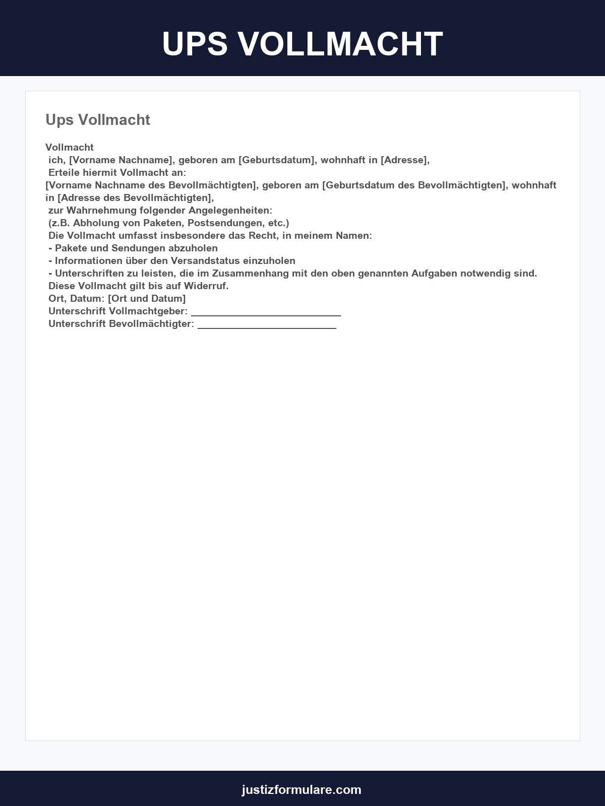 Ups Vollmacht
